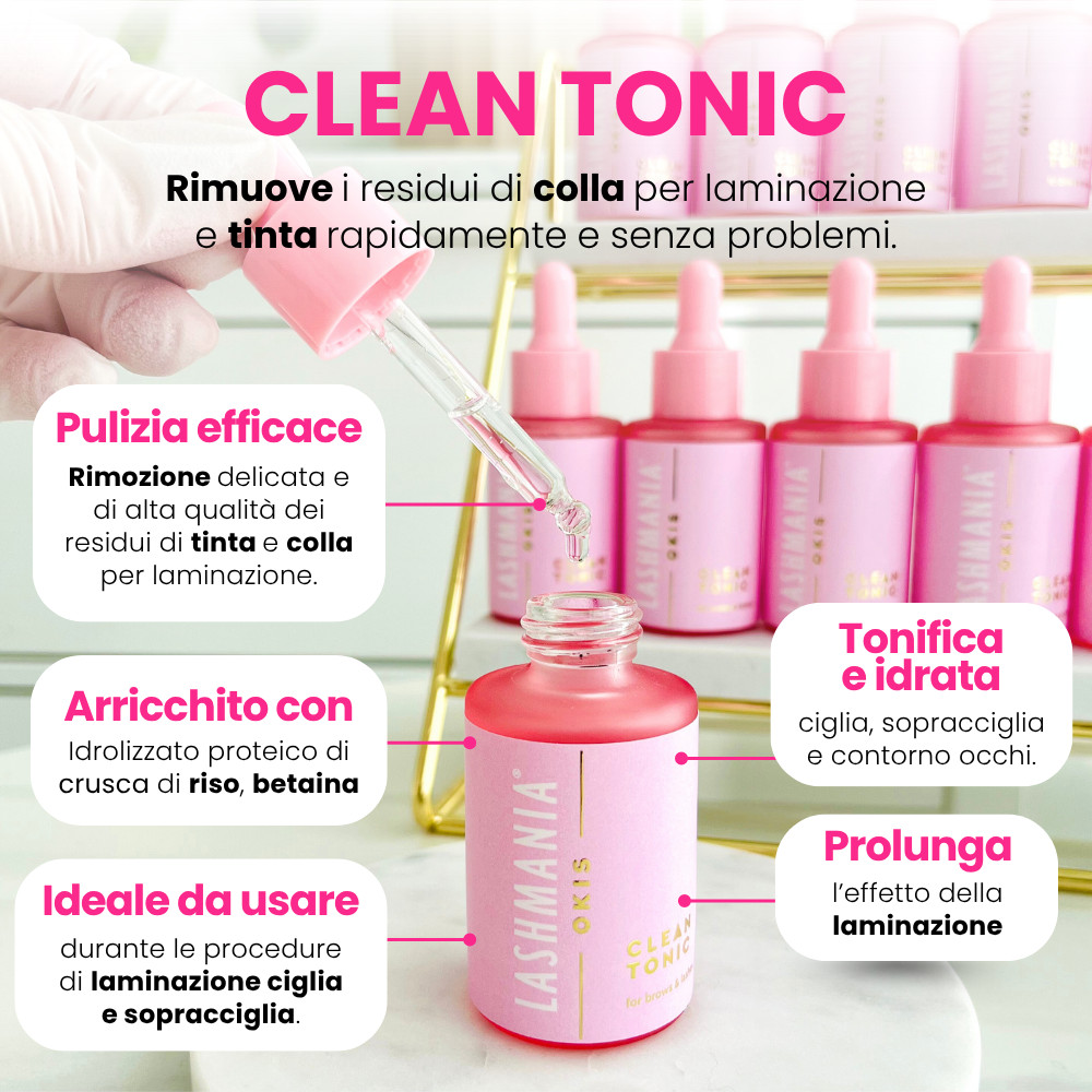 TOGLI RESIDUI DI COLLA E TINTA CLEAN TONIC OKIS BROW PER LASHMANIA | L
